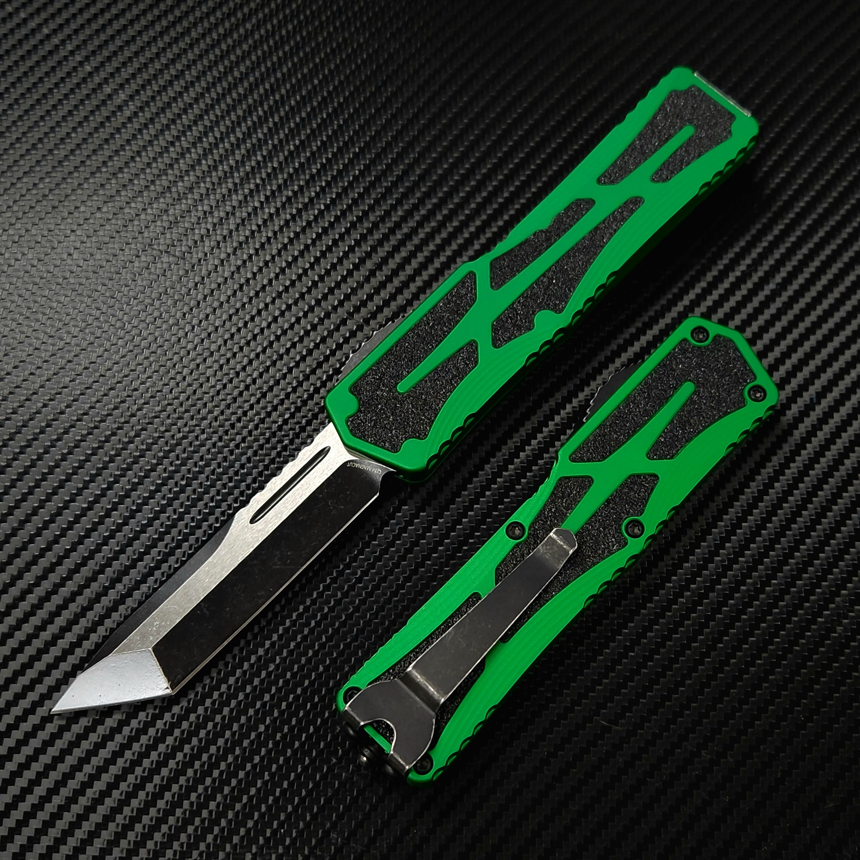 Heretic Knives Colossus Battleworn T/E, Green handle, BW Black Clip