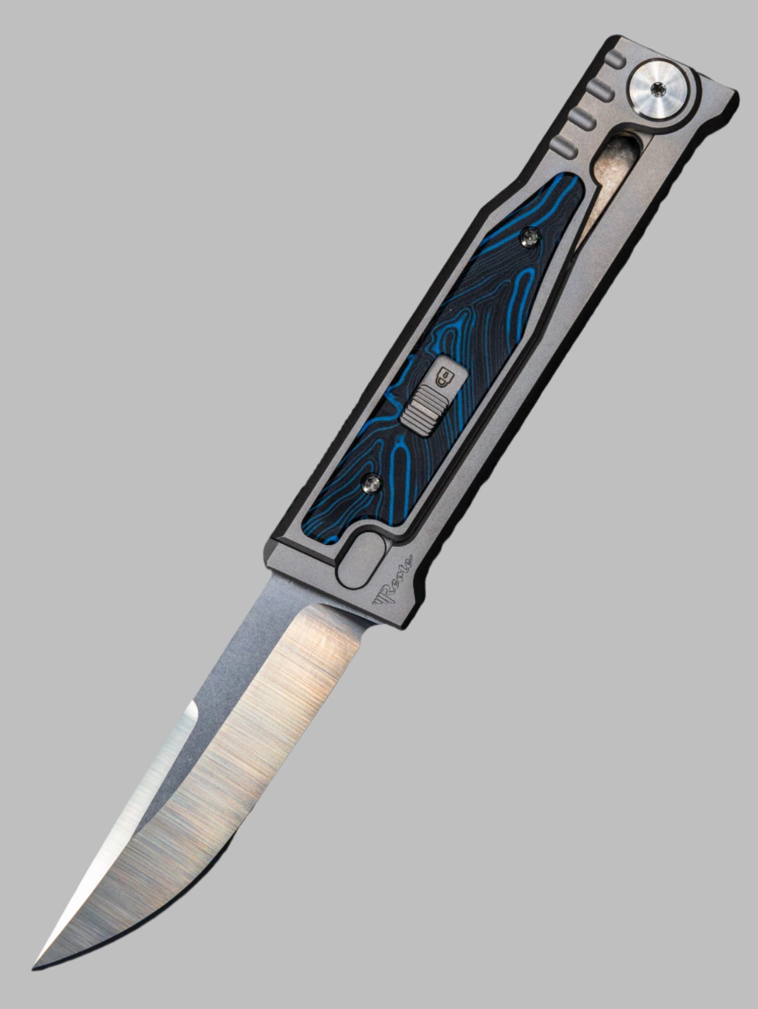 REATE EXO-M G10 BLUE/BLACK OTF KNIFE TITANIUM 2.95" DROP POINT SATIN