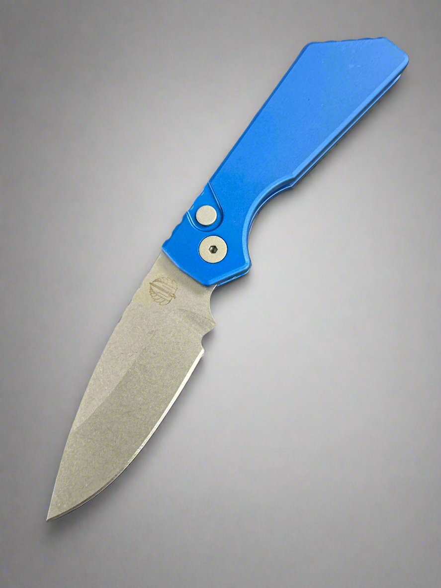 Pro-Tech PT Plus Blue Aluminum Handle w/ Blasted Hardware & Stonewash