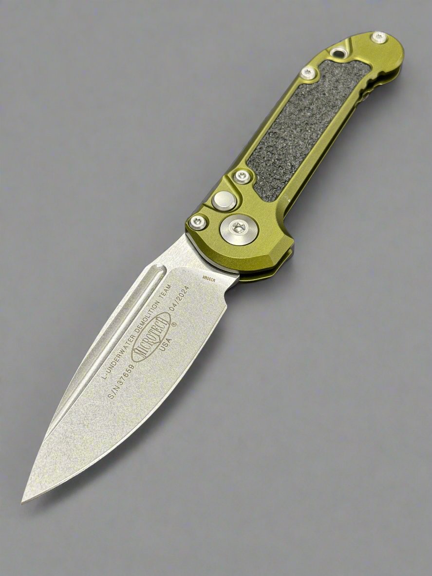Microtech Knives LUDT Gen III Stonewash Drop Point w/ OD Green Handle ...