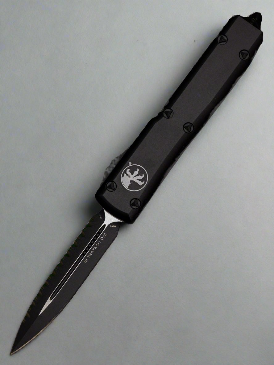 Microtech 122-3T Ultratech D/E - Black Handle - Full Serrations - Blac ...