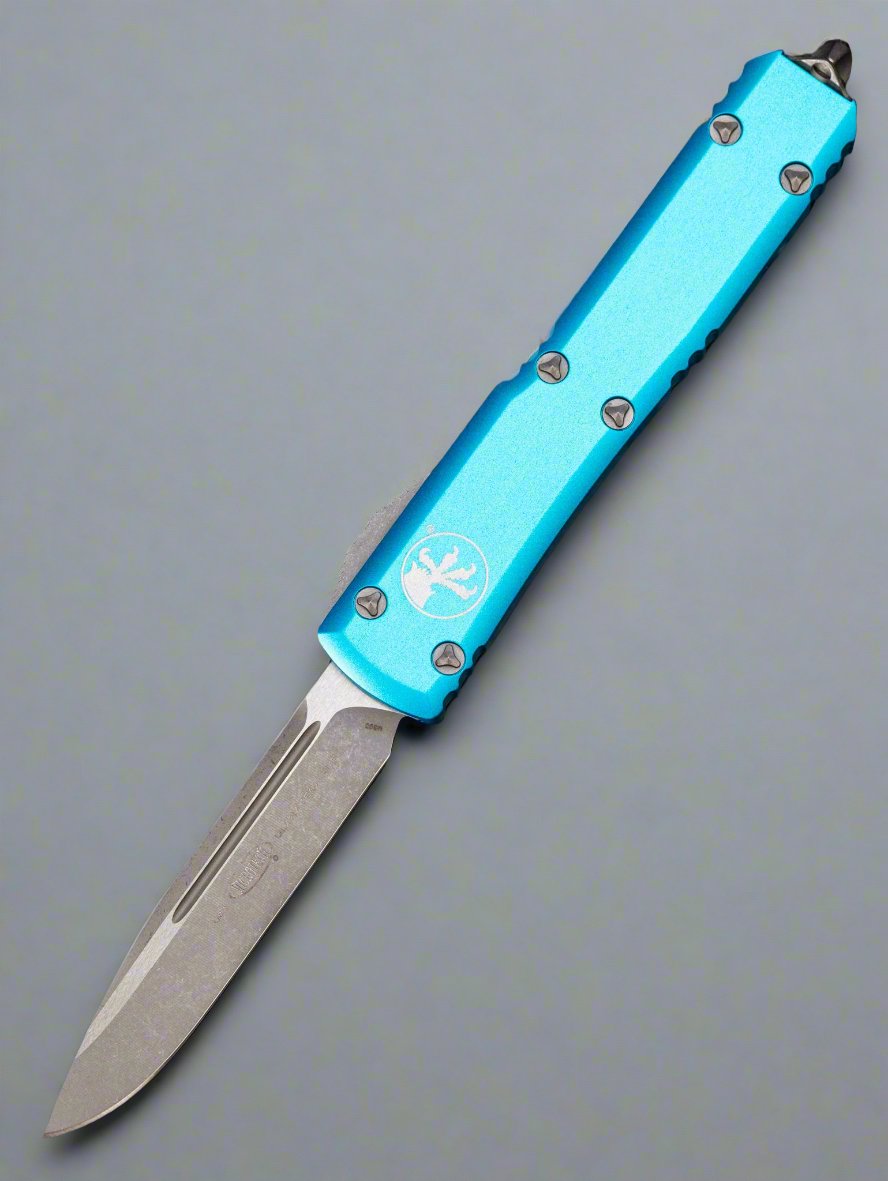 MICROTECH ULTRATECH OTF KNIFE- SINGLE EDGE- TURQUOISE HANDLE- APOCALYP