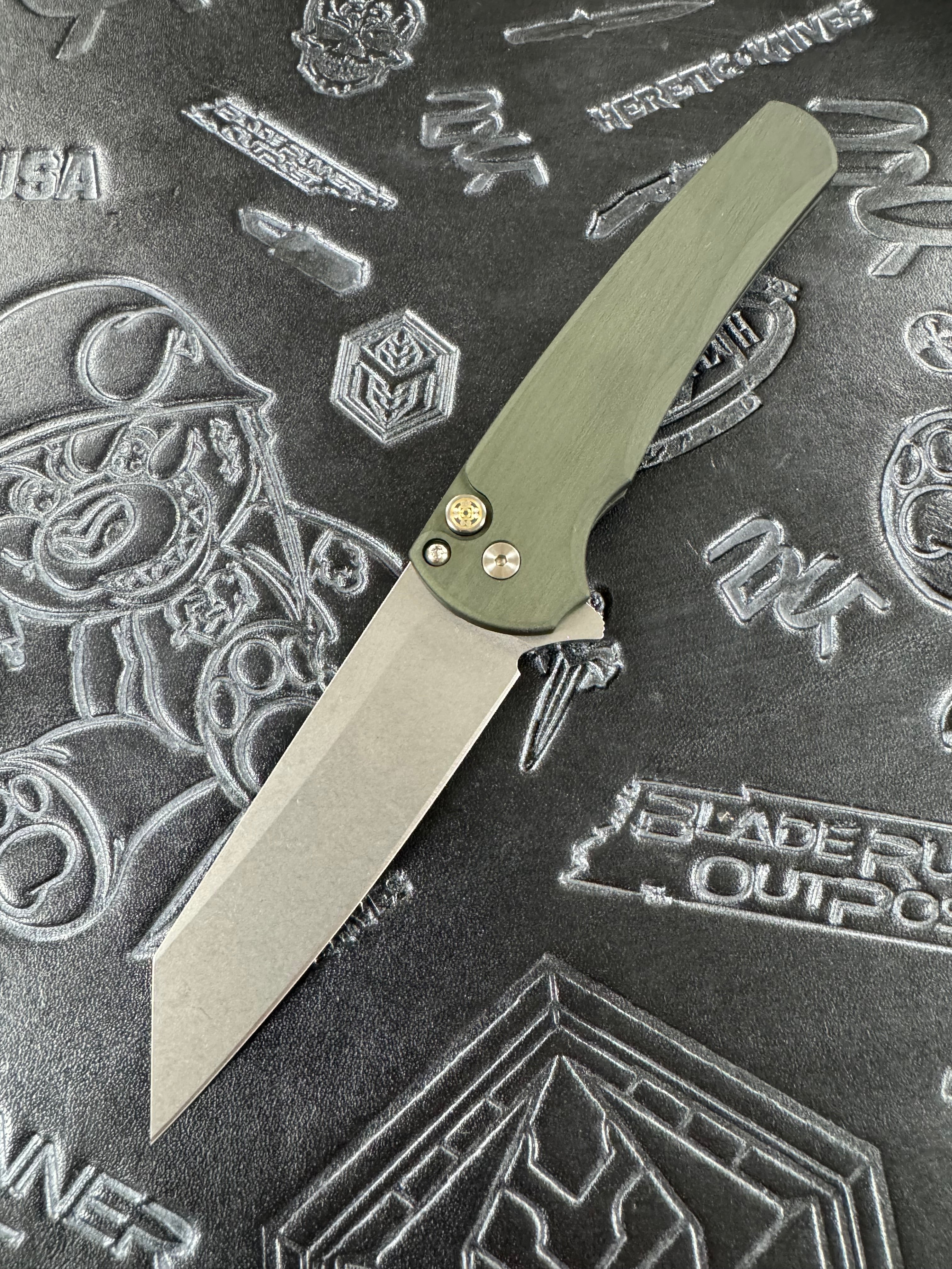 Pro-Tech Malibu Button Lock Flipper Reverse Tanto Green Handle Stonewa ...