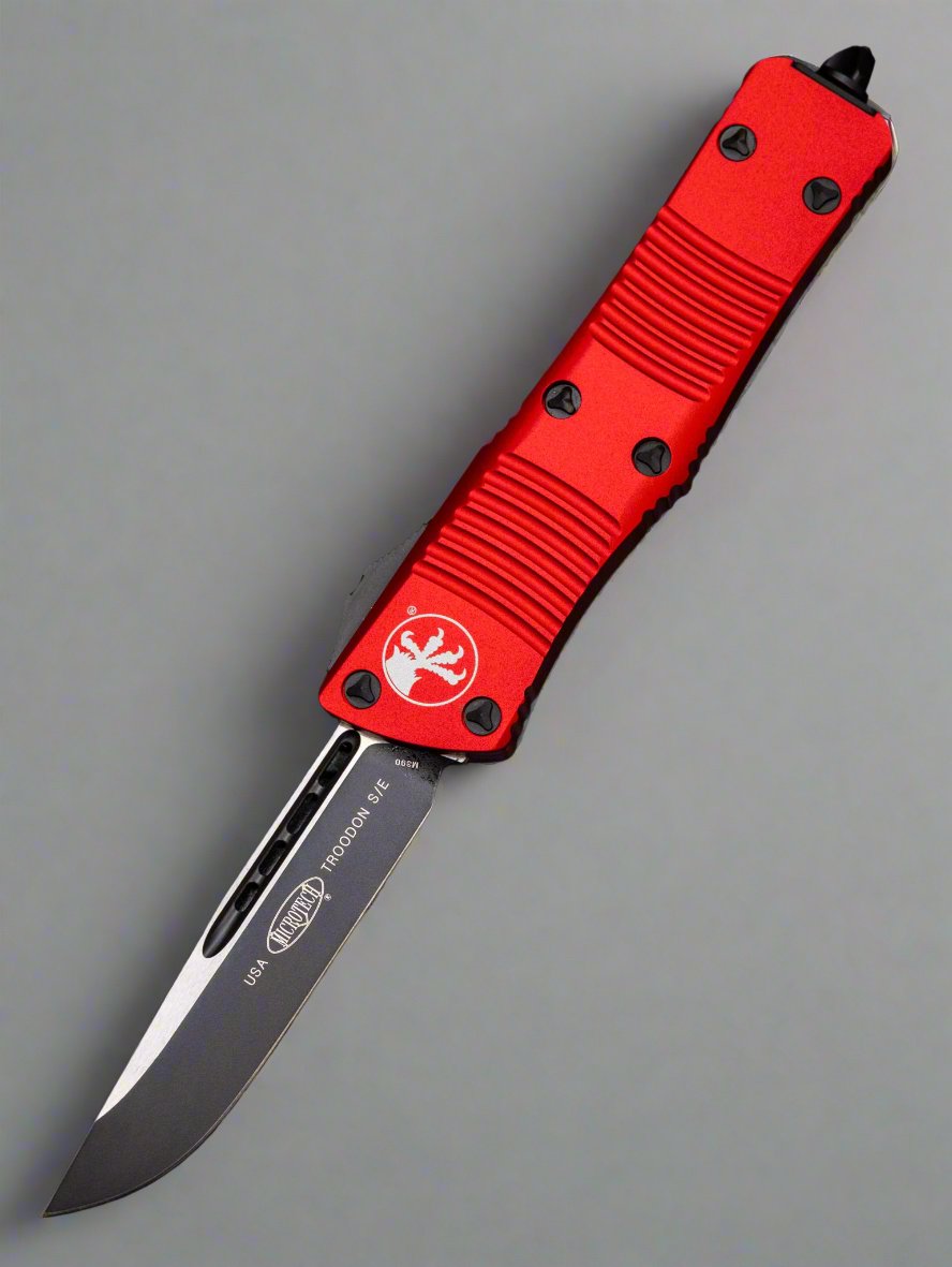 MICROTECH TROODON RED SINGLE EDGE OTF KNIFE WITH BLACK BLADE 139-1 RD