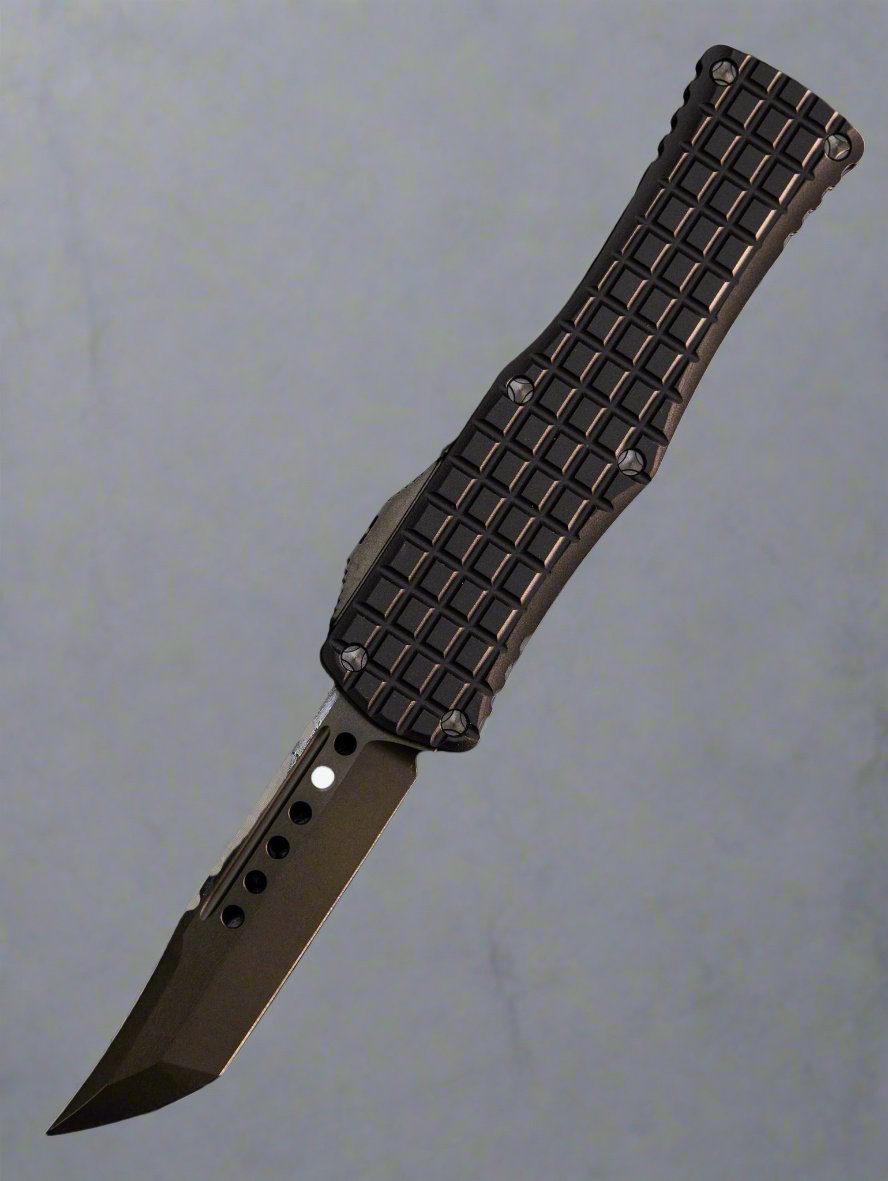 MICROTECH HERA OTF KNIFE- HELLHOUND EDGE- SHADOW EDITION- BLACK FRAG H