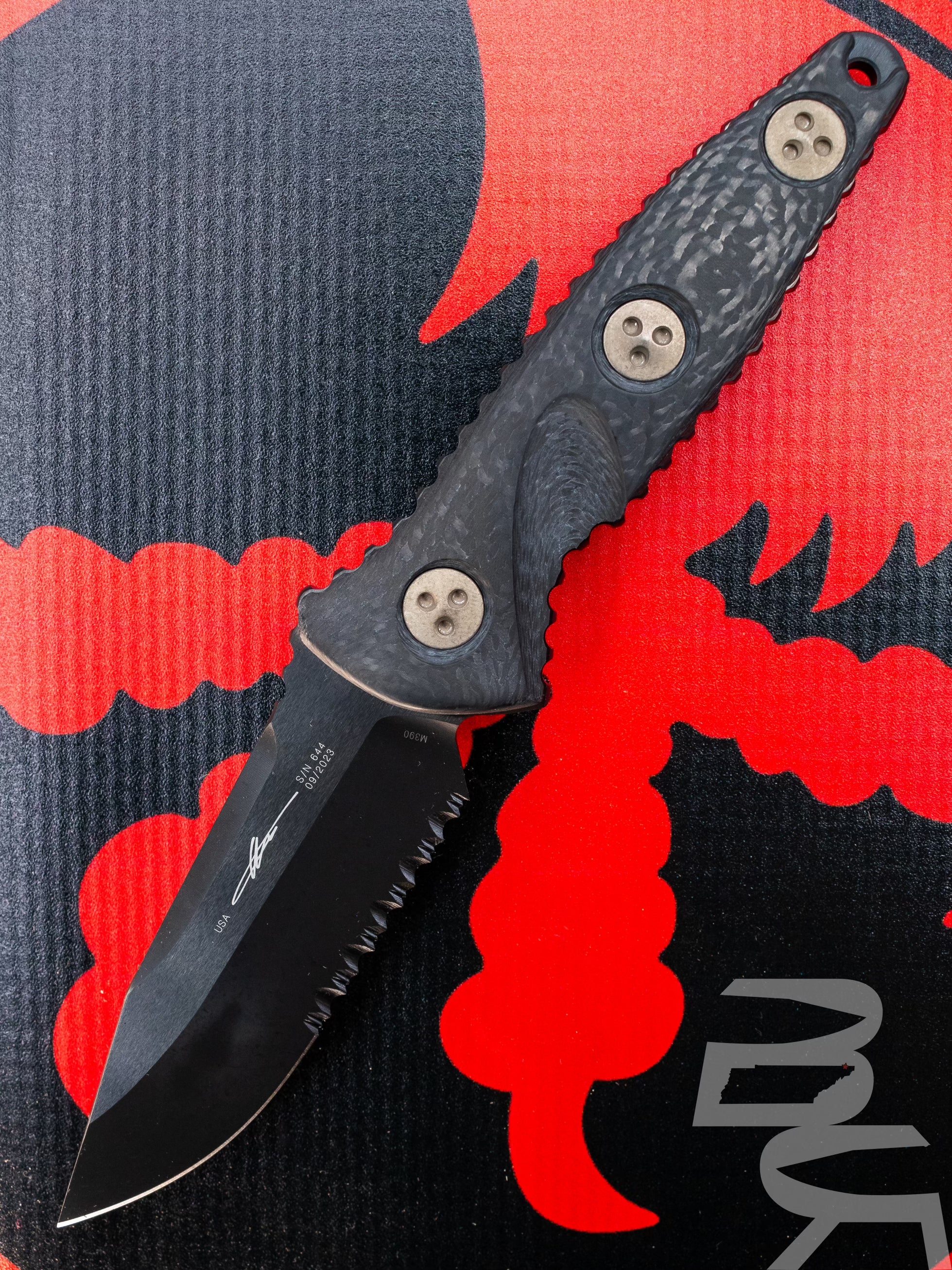 Microtech Socom Alpha Mini Single Edge Partial Serrated Black DLC & Ca ...