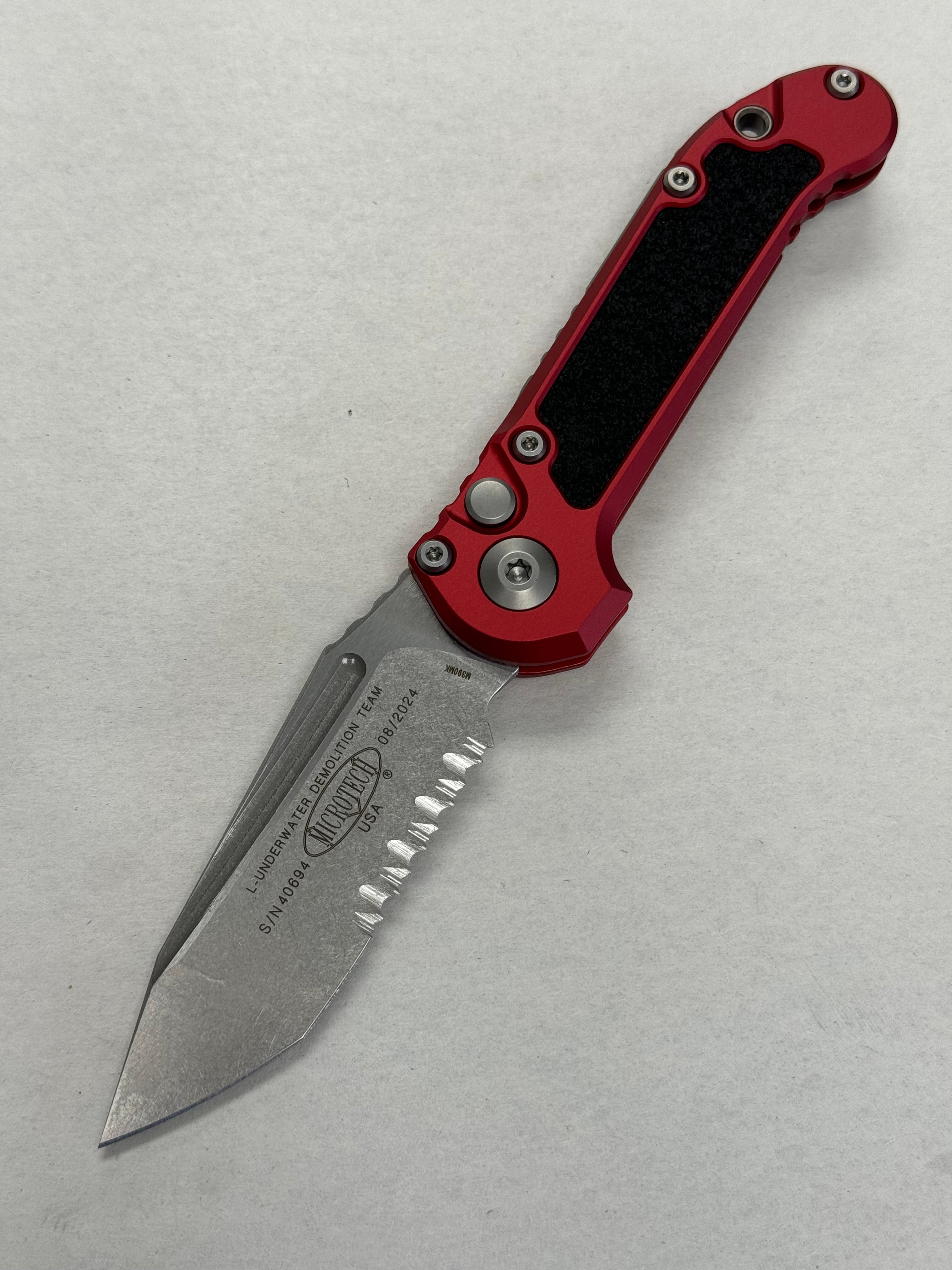 Microtech Knives LUDT Gen III Stonewash Partial Serrated Tanto w/ Red ...