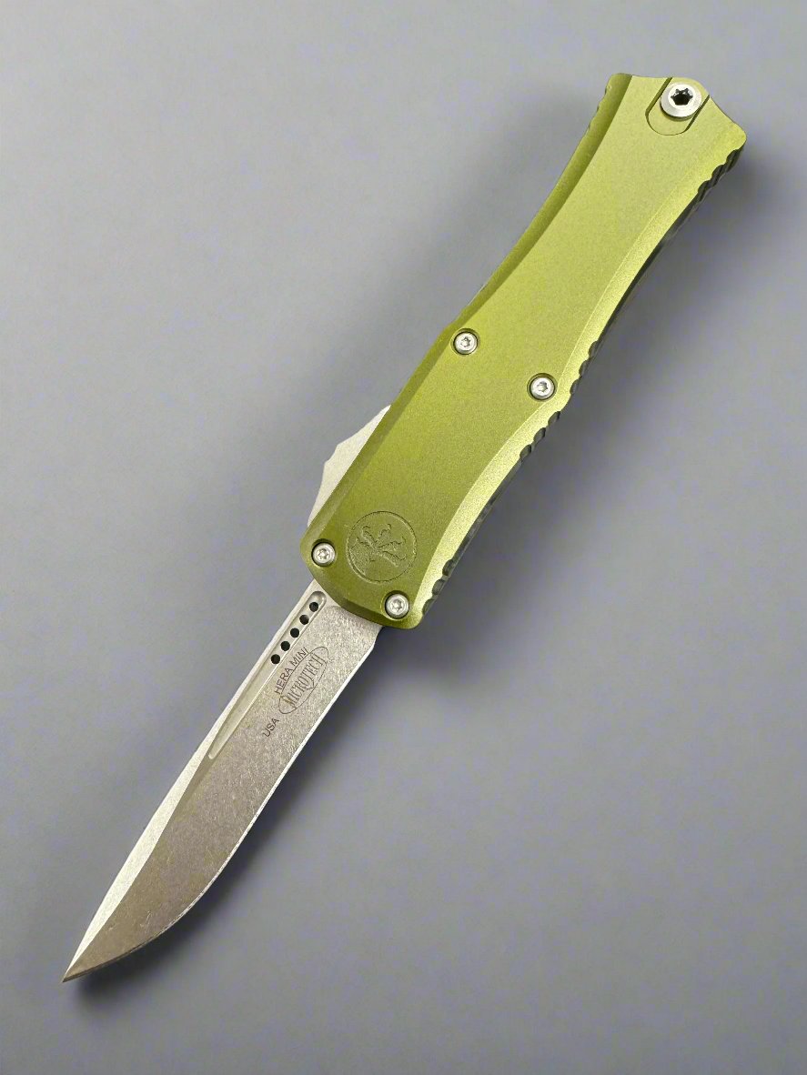 Microtech Knives Mini Hera Stonewash Recurve M390MK w/ OD Green Handle ...