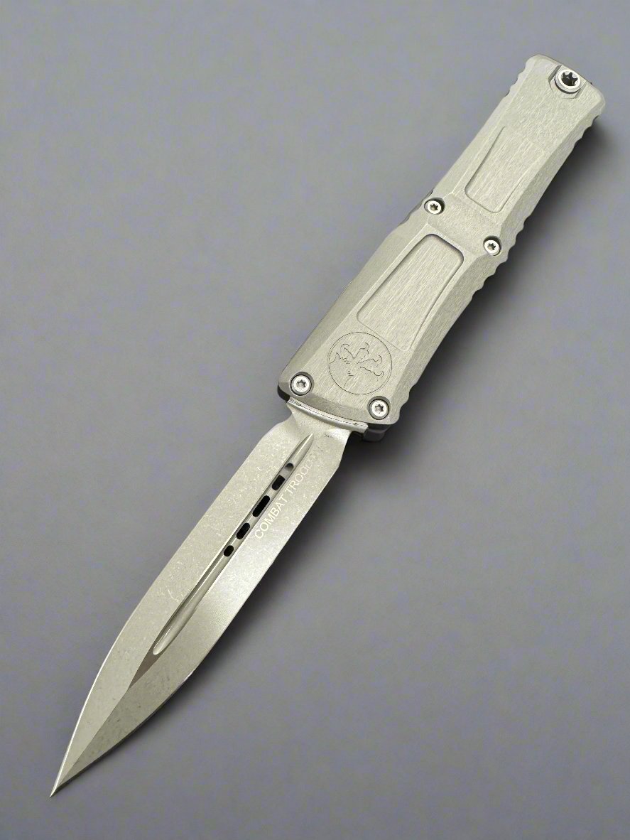 MICROTECH COMBAT TROODON GEN III OTF KNIFE- DOUBLE EDGE- NATURAL CLEAR
