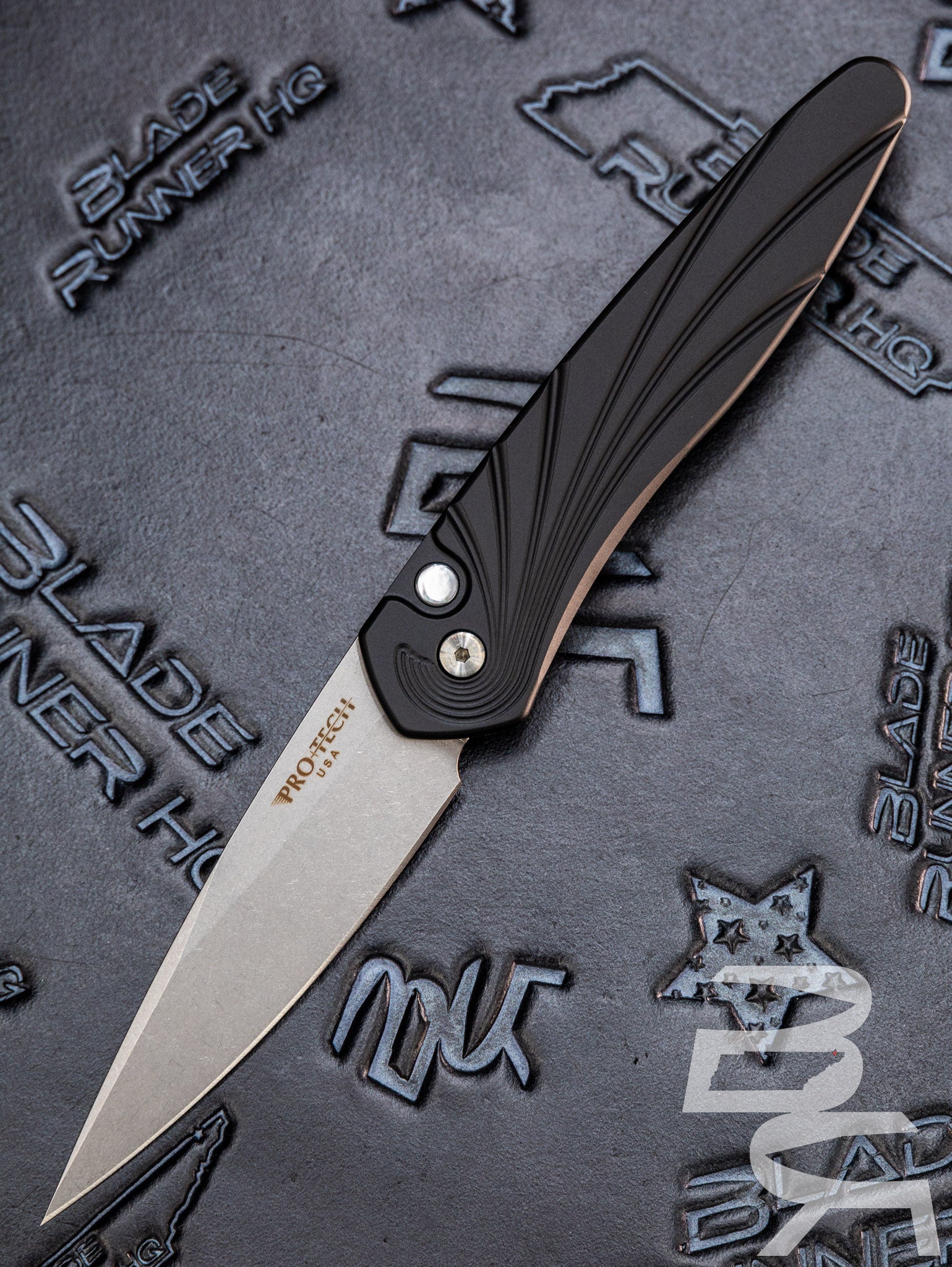 PROTECH NEWPORT AUTOMATIC FOLDING KNIFE BLACK WAVE 3" SPEAR POINT STON