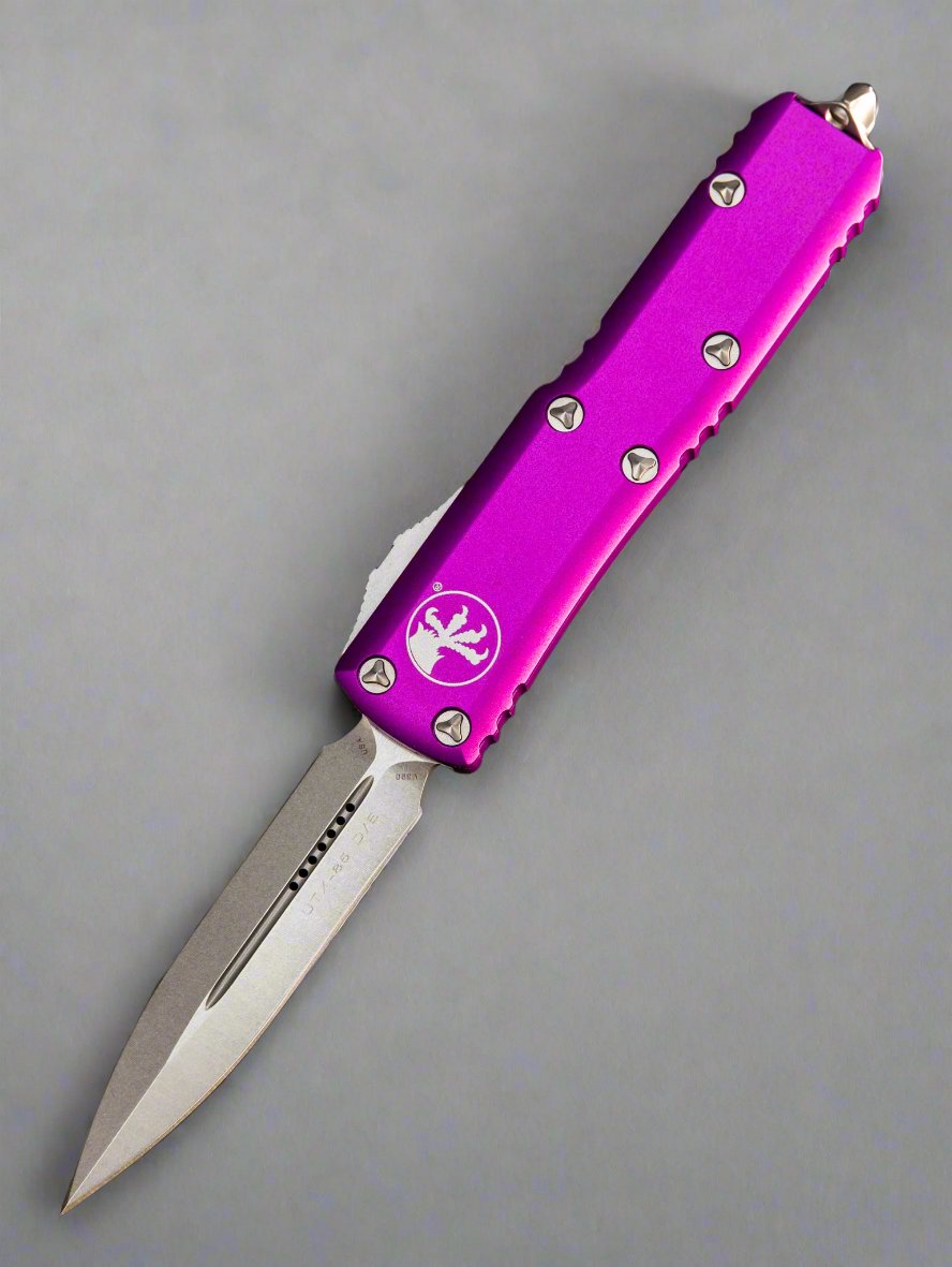 Microtech UTX-85 D/E OTF Automatic Knife Violet (3.125" Stonewash) 232 ...