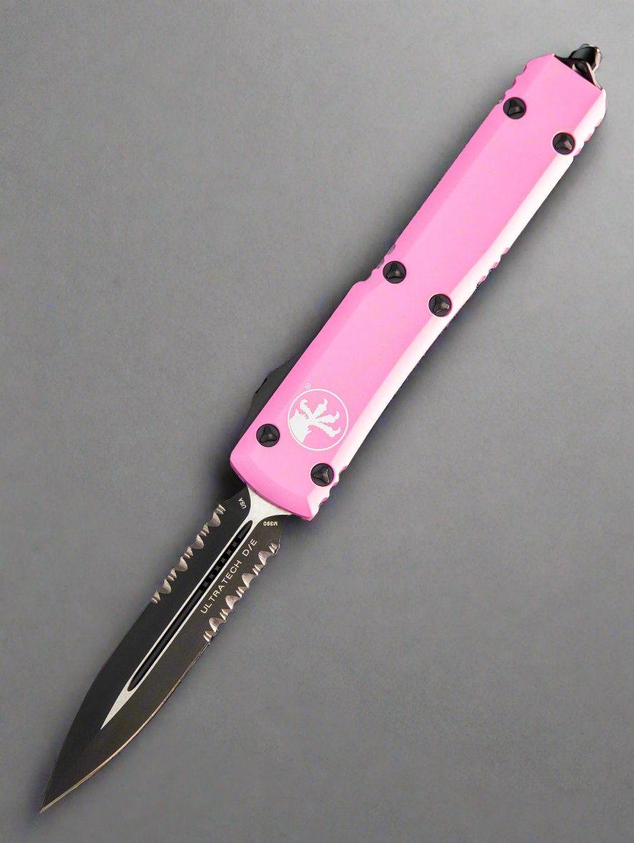 Microtech Ultratech D/E OTF Automatic Knife Pink Alum (3.4" Black Serr