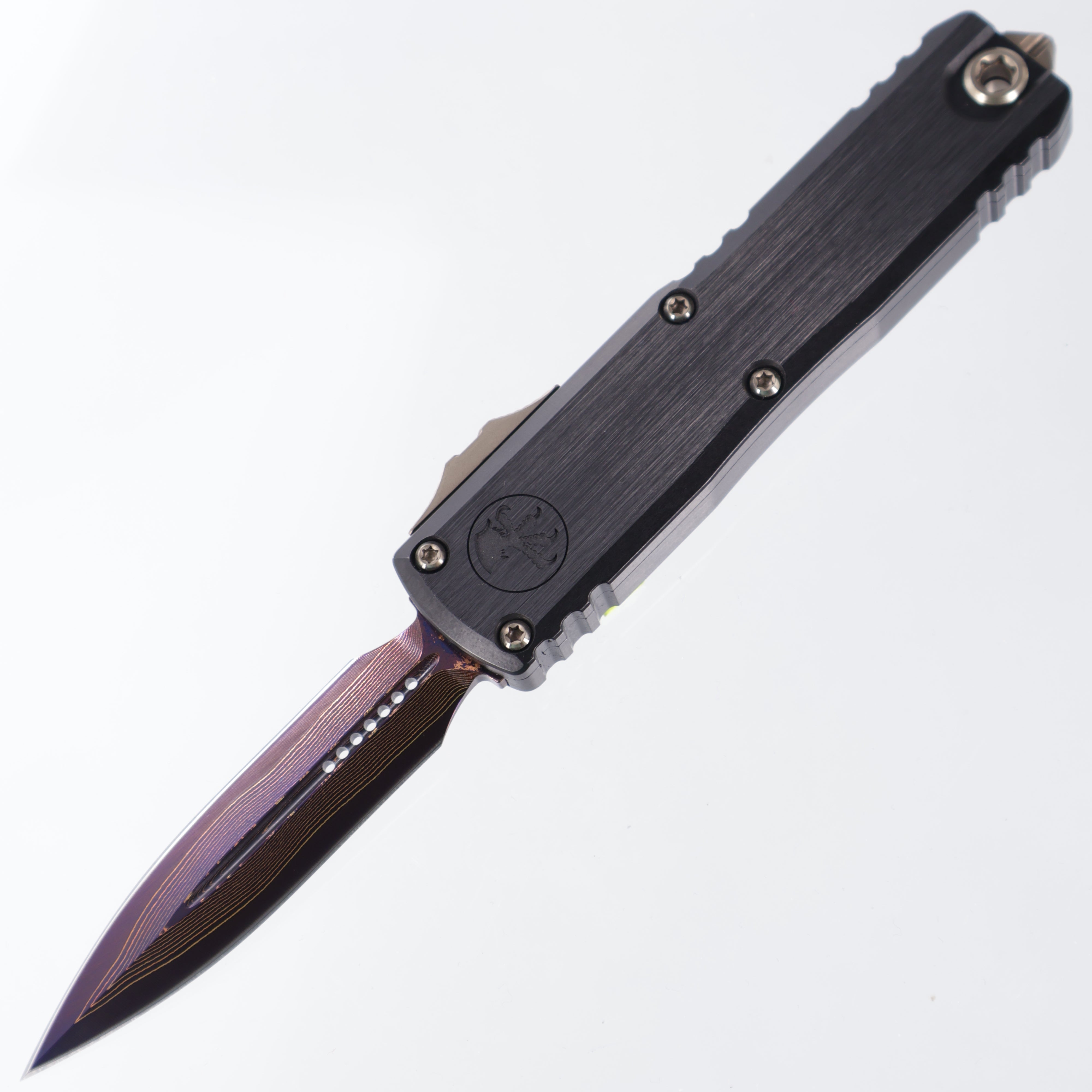 Microtech UTX-85 Gen 3 - Blued Baker Forge Damascus & Hefted Black Han ...
