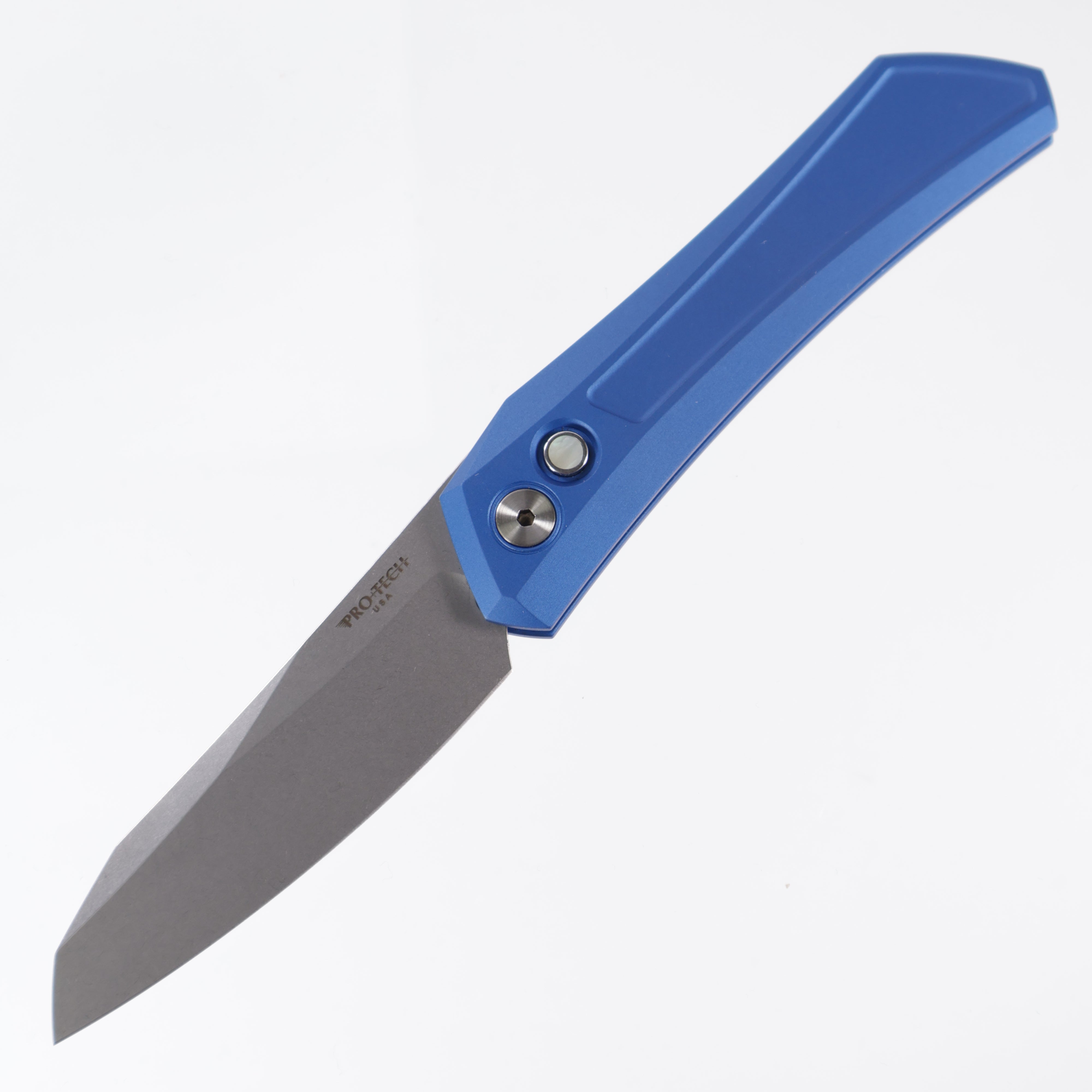 Pro-Tech Oligarch - Blue Aluminum w/ Gold Lip Pearl Button - Stonewash ...