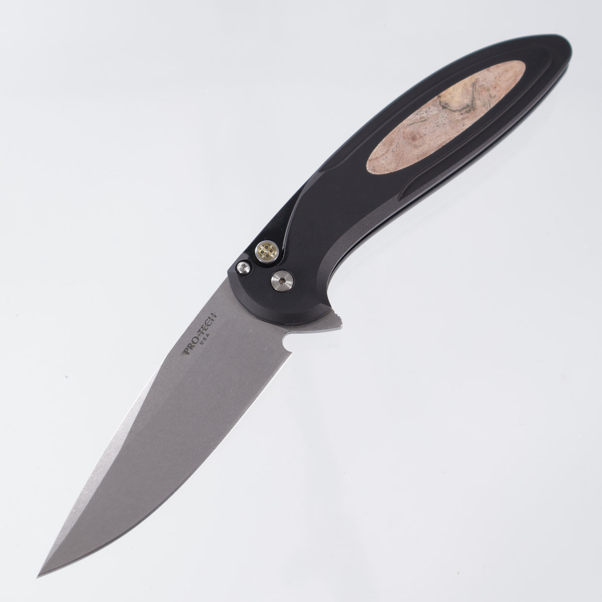 Protech Cambria 2 BSW.Cambria.1 - Black Handle w/ Maple Burl inlay & M ...